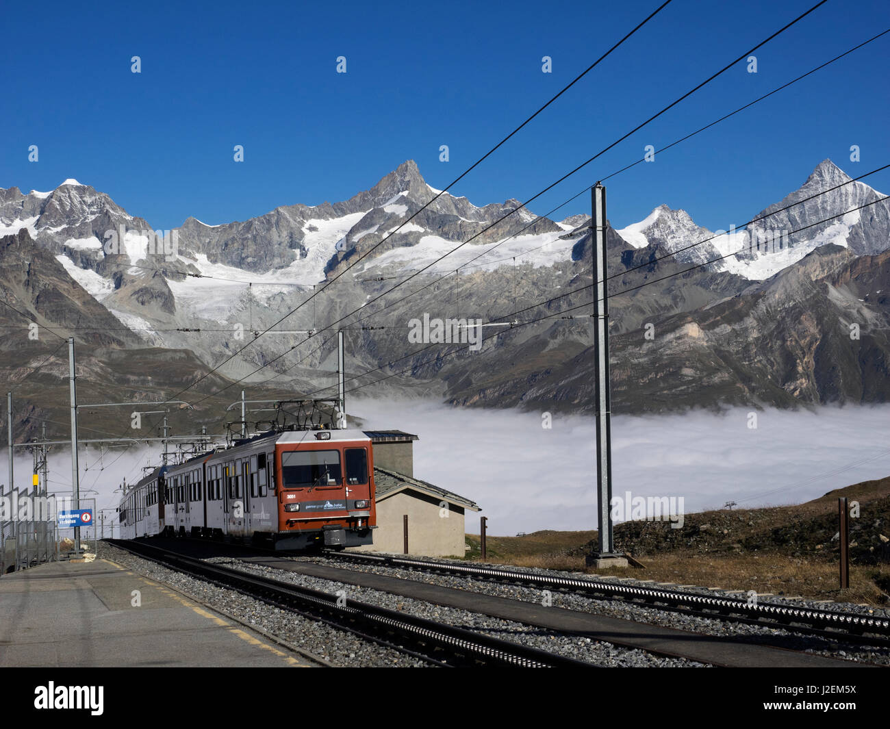 Switzerland, Zermatt, Gornergrat bahn railway at Rotenboden station ...