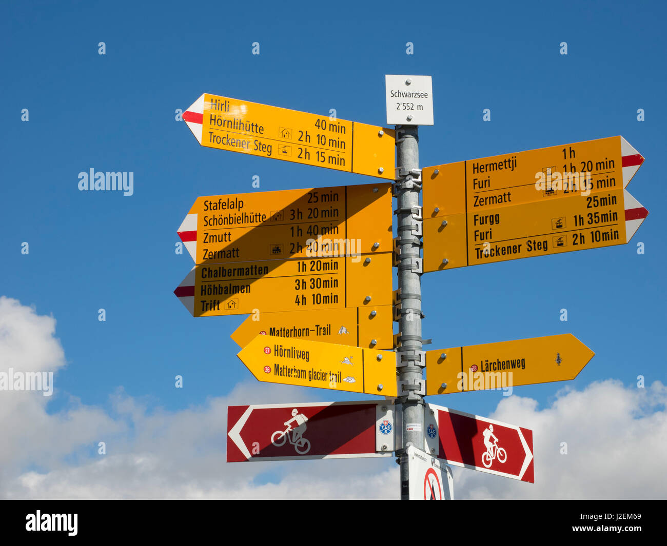 Switzerland, Zermatt, Schwarzsee, trail signs Stock Photo - Alamy