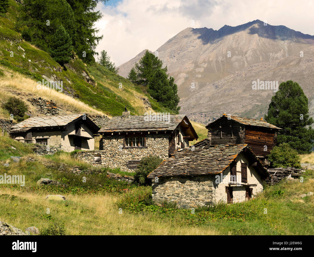 Switzerland, Zermatt, Zmutt, homes along trail Stock Photo - Alamy
