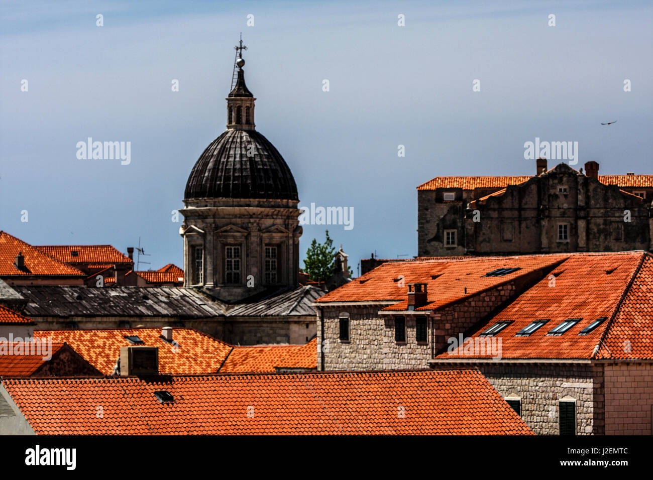 Dubrovnik, Croatia. Dome of a Catholic Church overlooks terra cotta ...
