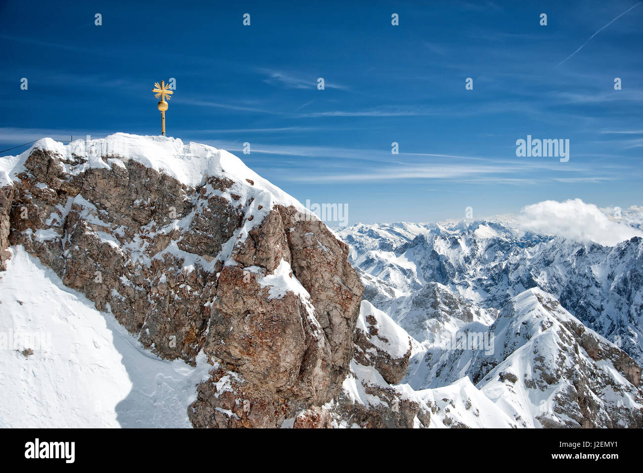 Top of Zugspitze, mountain top with snow in winter, Bavarian Alps ...