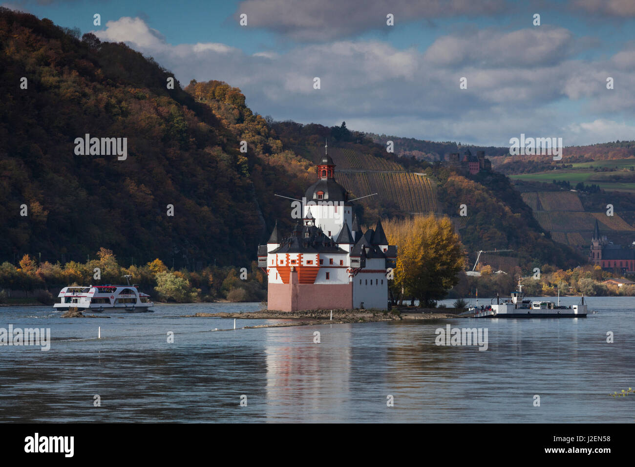 Germany, Rheinland-Pfalz, Kaub, Pfalzgrafenstein Castle, 14th century ...