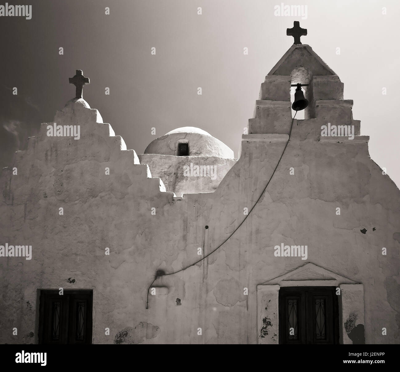 Mykonos church steeples crosses credit hi-res stock photography and ...