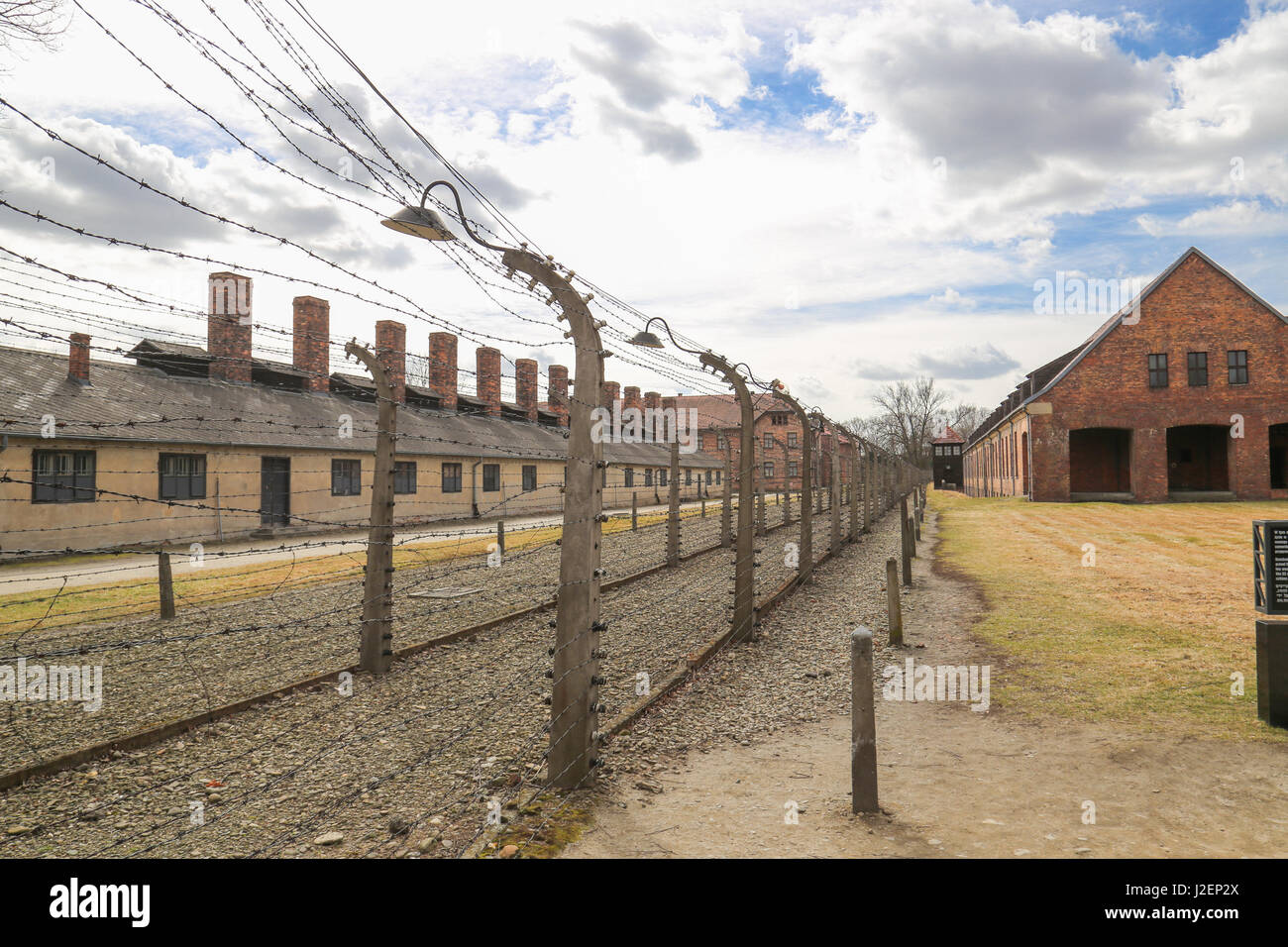 Double row barbed wire fence in Auschwitz Stock Photo - Alamy
