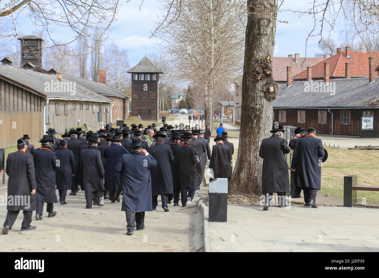 A group of orthodox jews visiting concentration camp Auschwitz Stock ...