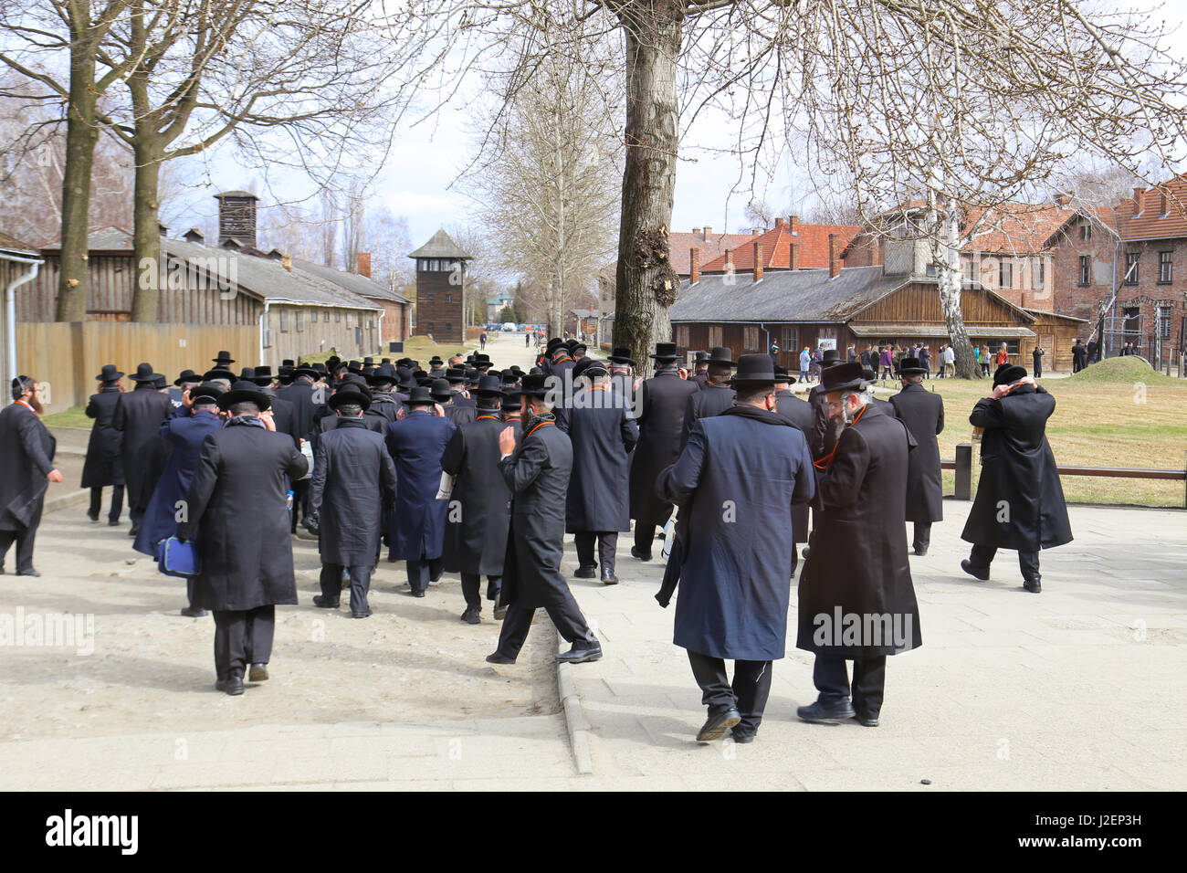 A group of orthodox jews visiting concentration camp Auschwitz Stock ...