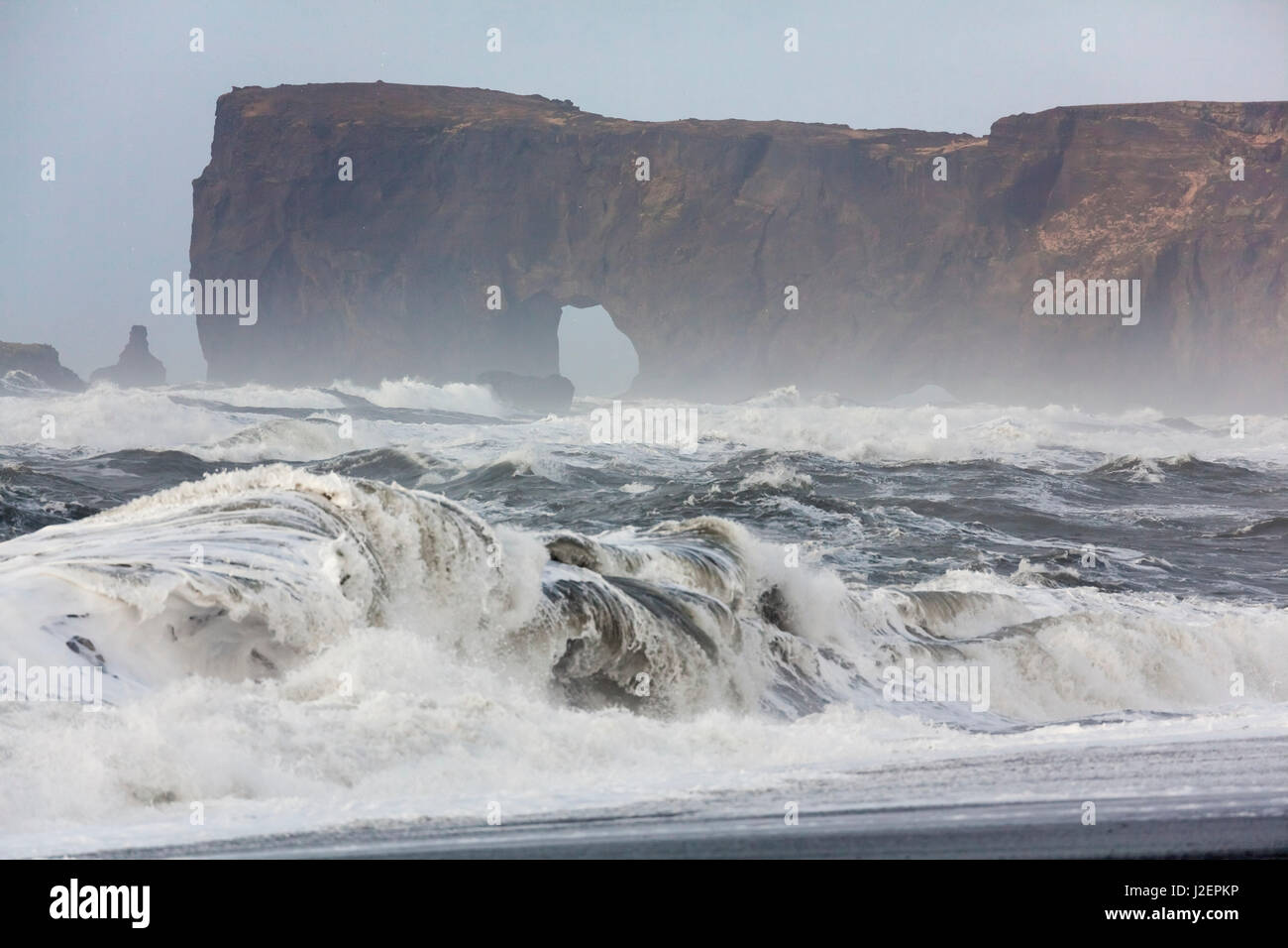 North Atlantic coast near Vik y Myrdal during winter. View towards the ...