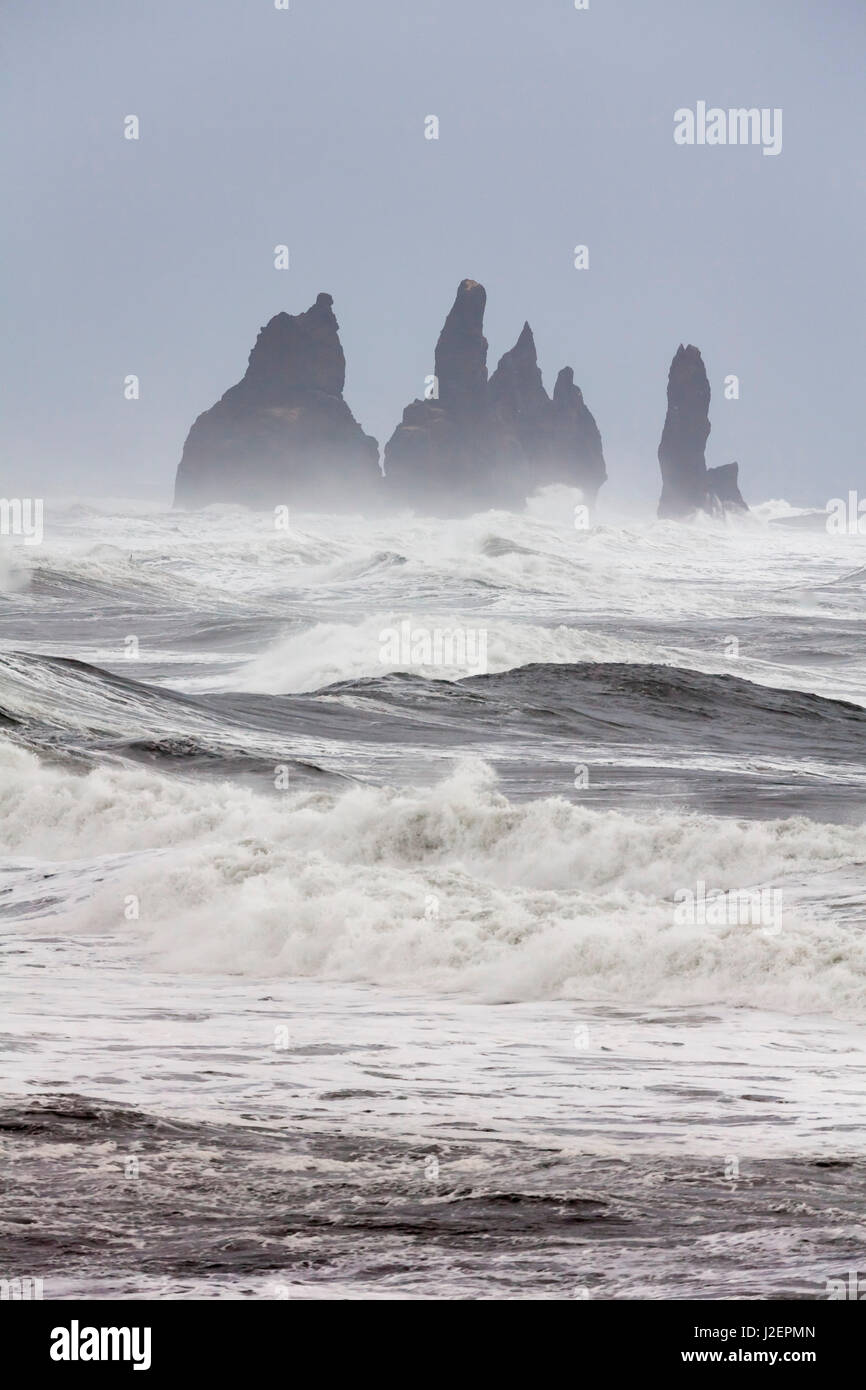 North Atlantic coast near Vik y Myrdal during a winter storm with heavy ...