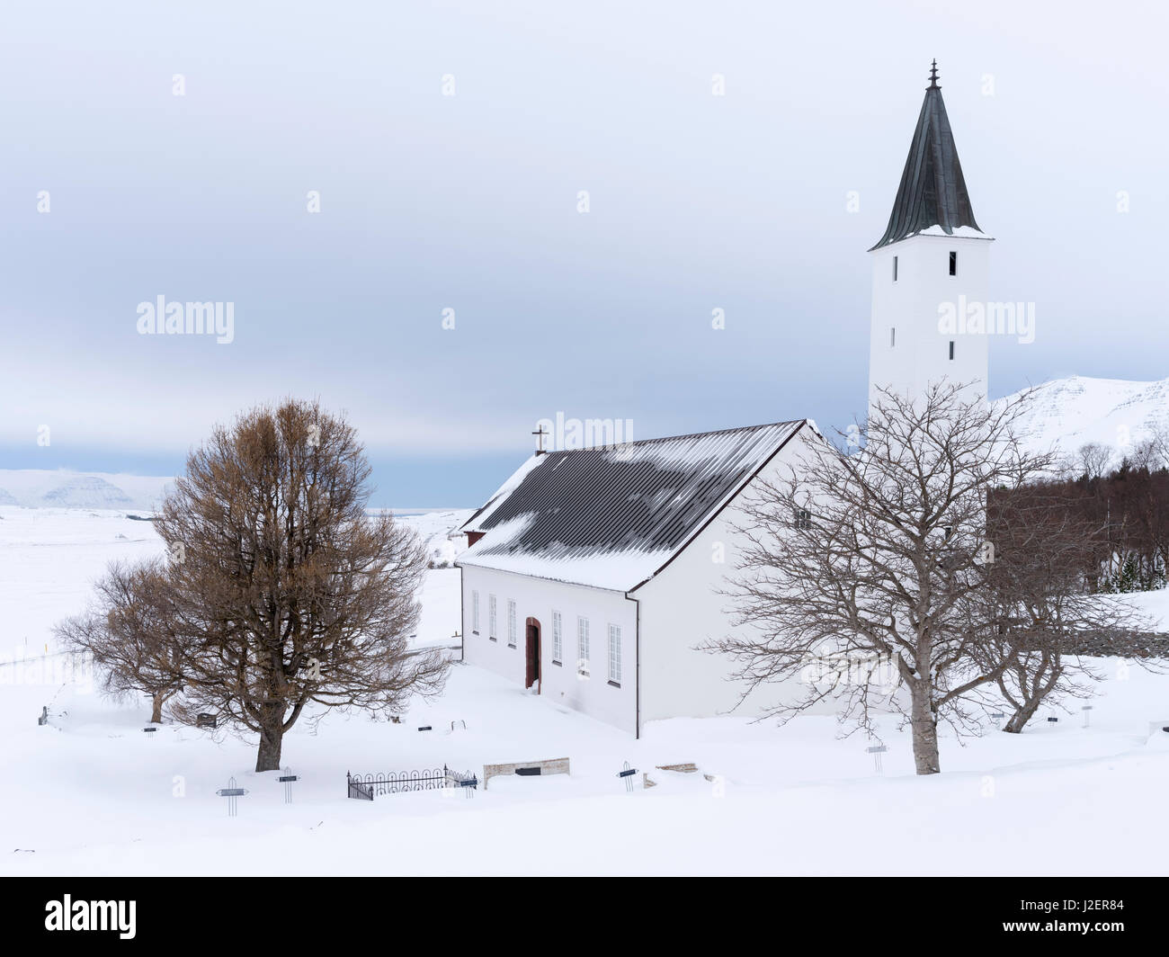 Church in Holar during winter. Holar is a famous archaeological site ...