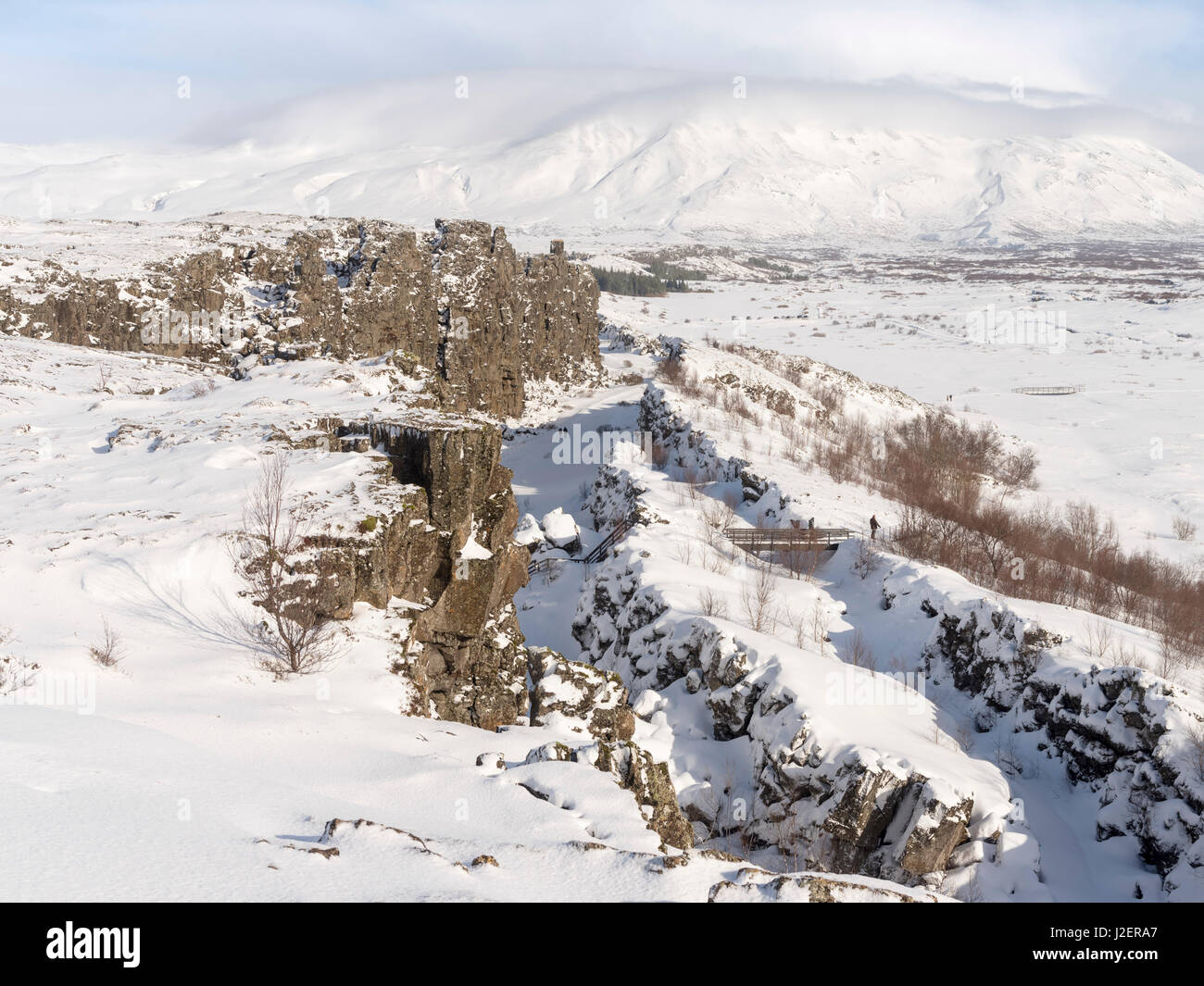 Thingvellir National Park during winter in deep snow. Thingvellir is ...