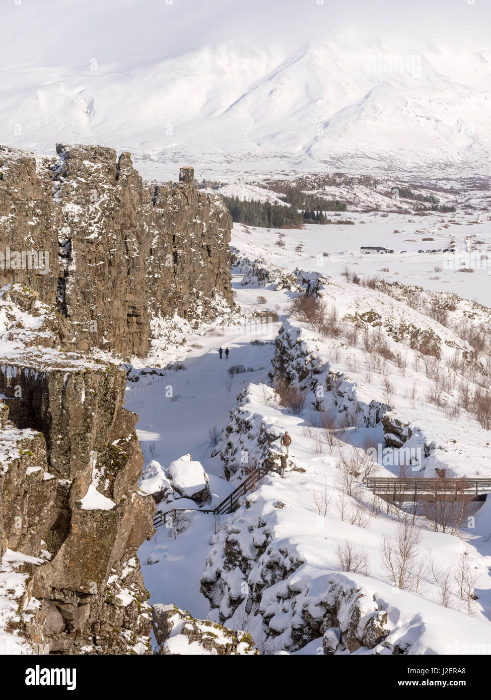 Thingvellir National Park during winter in deep snow. Thingvellir is ...