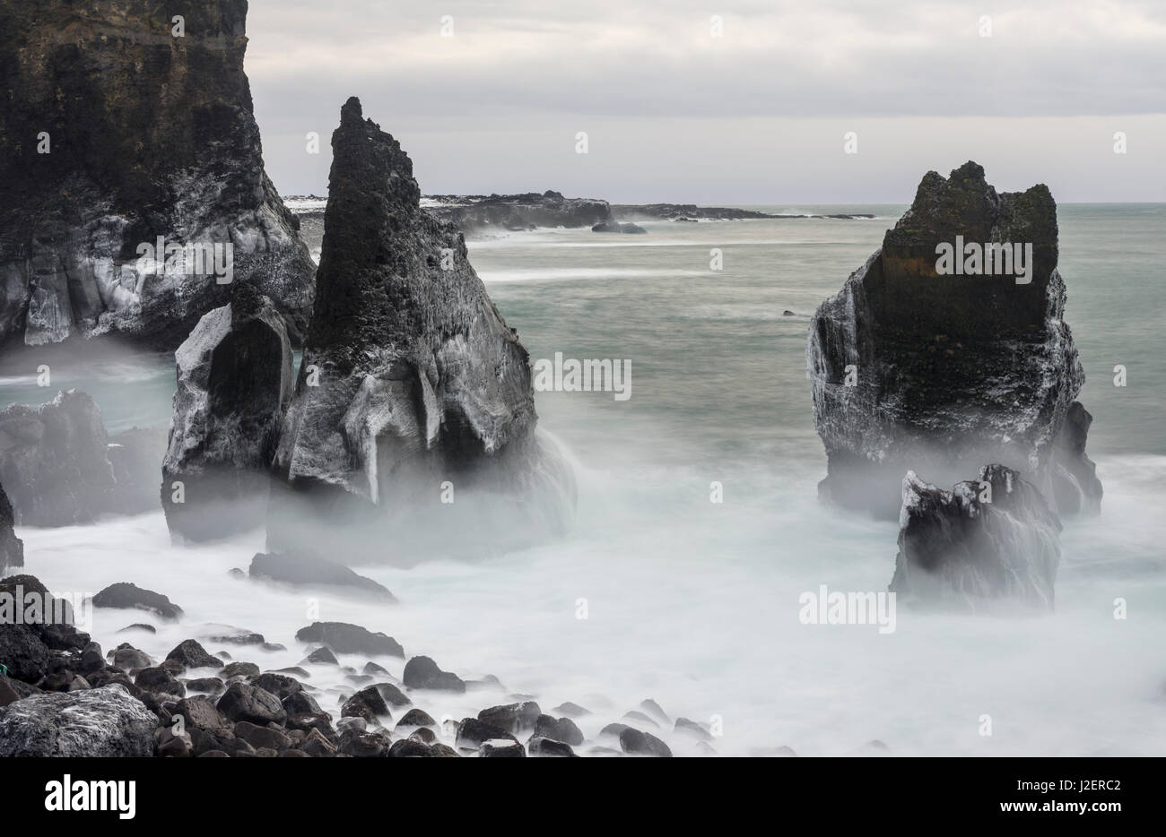 North Atlantic coast during winter near Reykjanesviti and Valahnukur ...