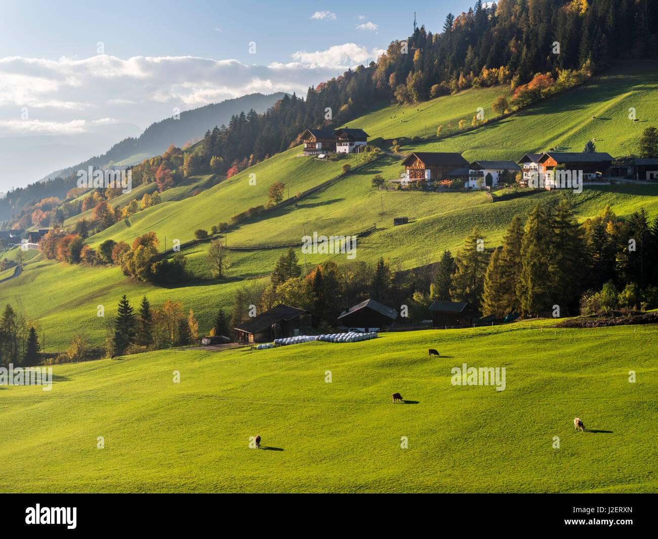 Villnoess Valley (Val de Funes) at Geisler Mountain Range (Gruppo delle ...