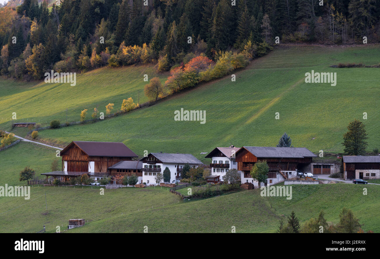 Mountain farm, Villnoess Valley in the Dolomites. Central Europe, Italy ...