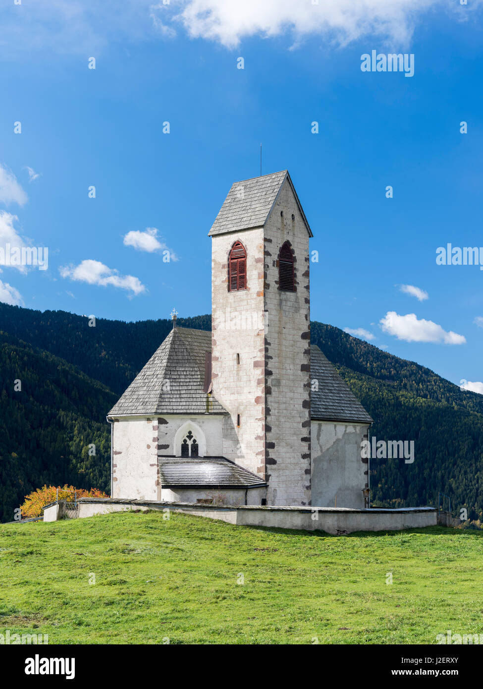 The church Sankt Jakob, Villnoess Valley (Val de funes), in the ...