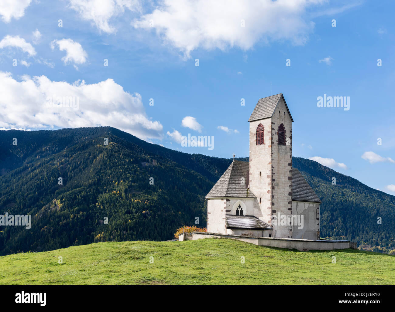 The church Sankt Jakob, Villnoess Valley (Val de funes), in the ...