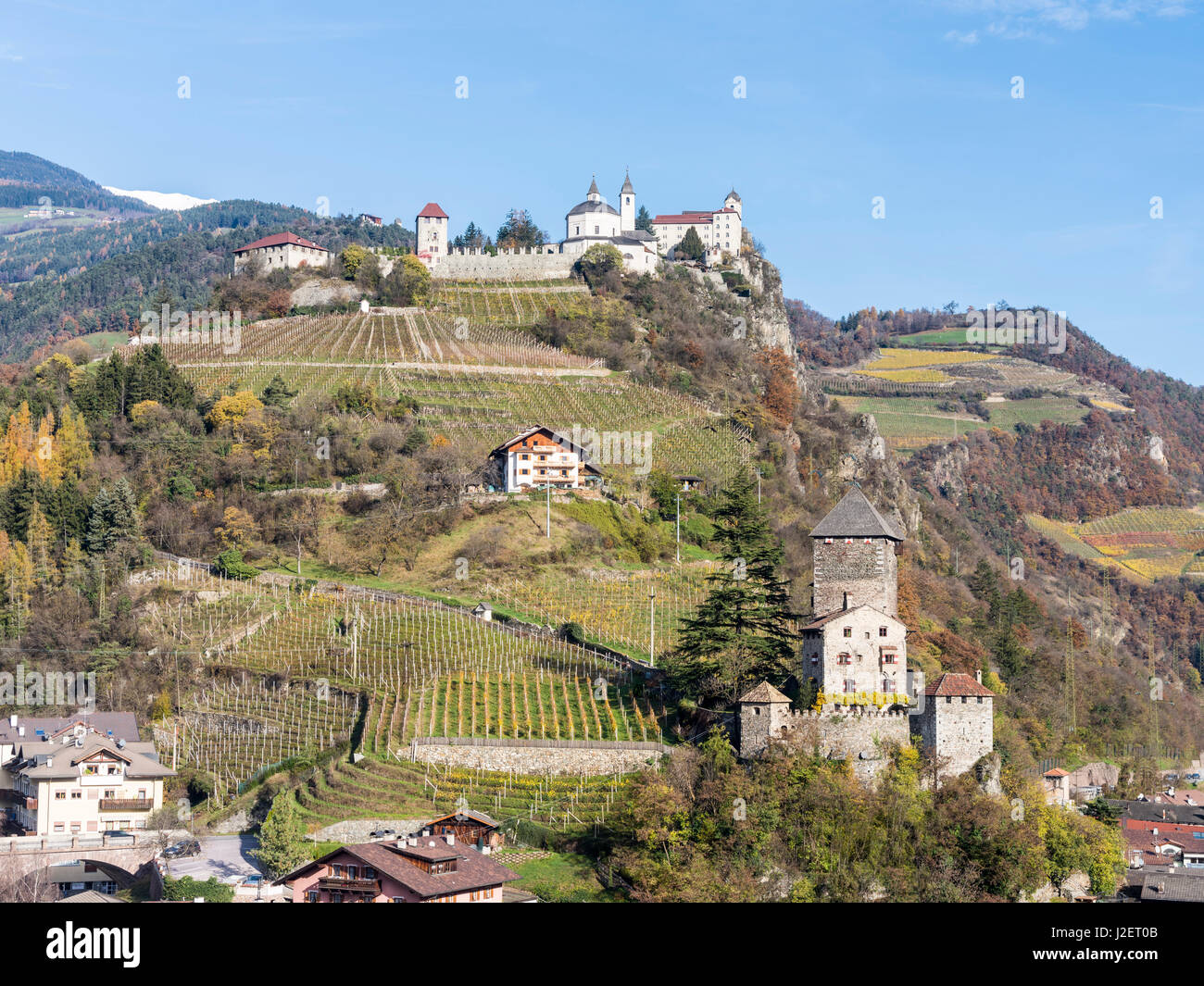 Saeben Monastery and Branzoll Castle near Klausen in the Eisack Valley ...