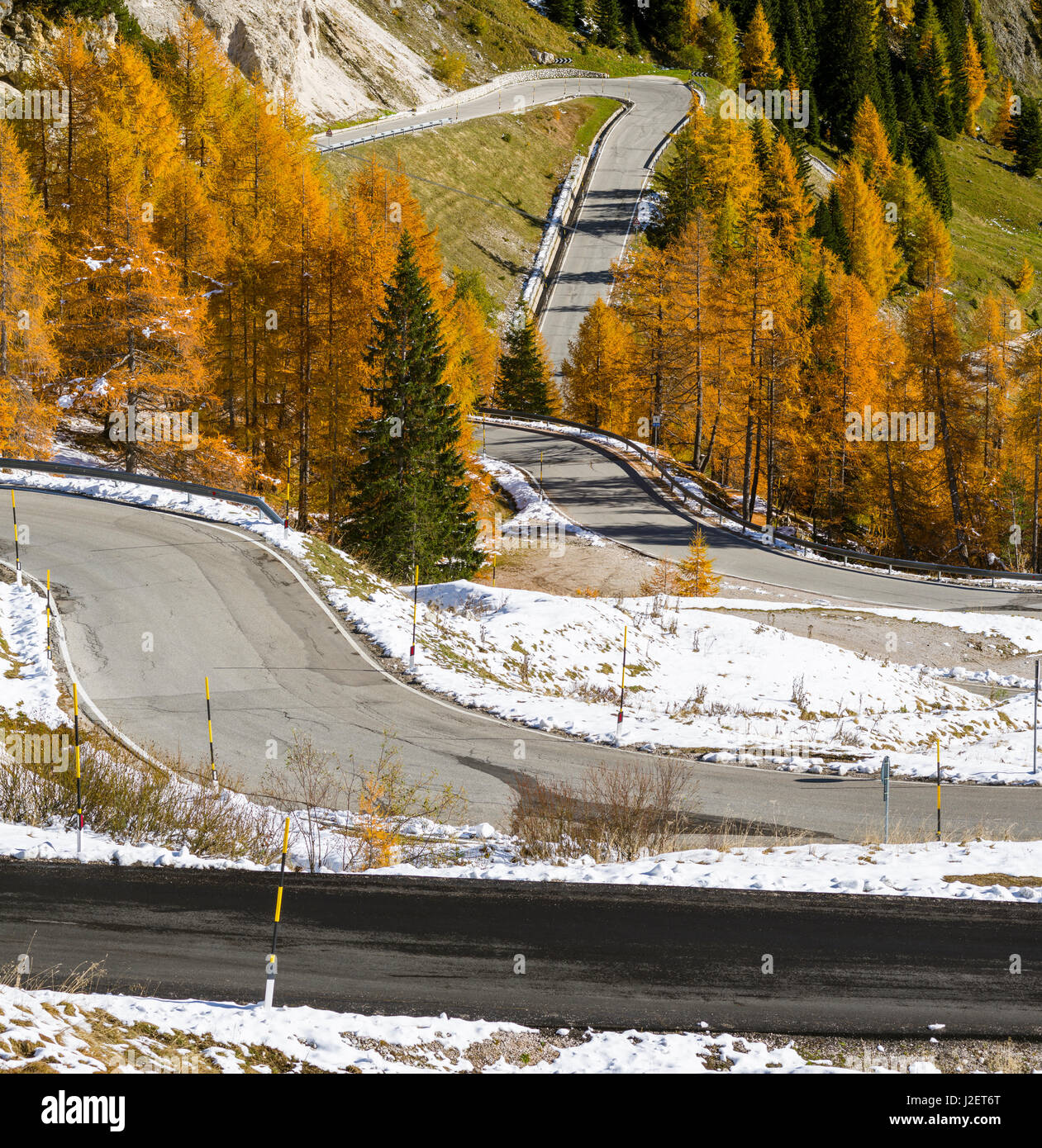 Mountain road leading up to Grodner Joch, Passo Gardena from the Gader ...