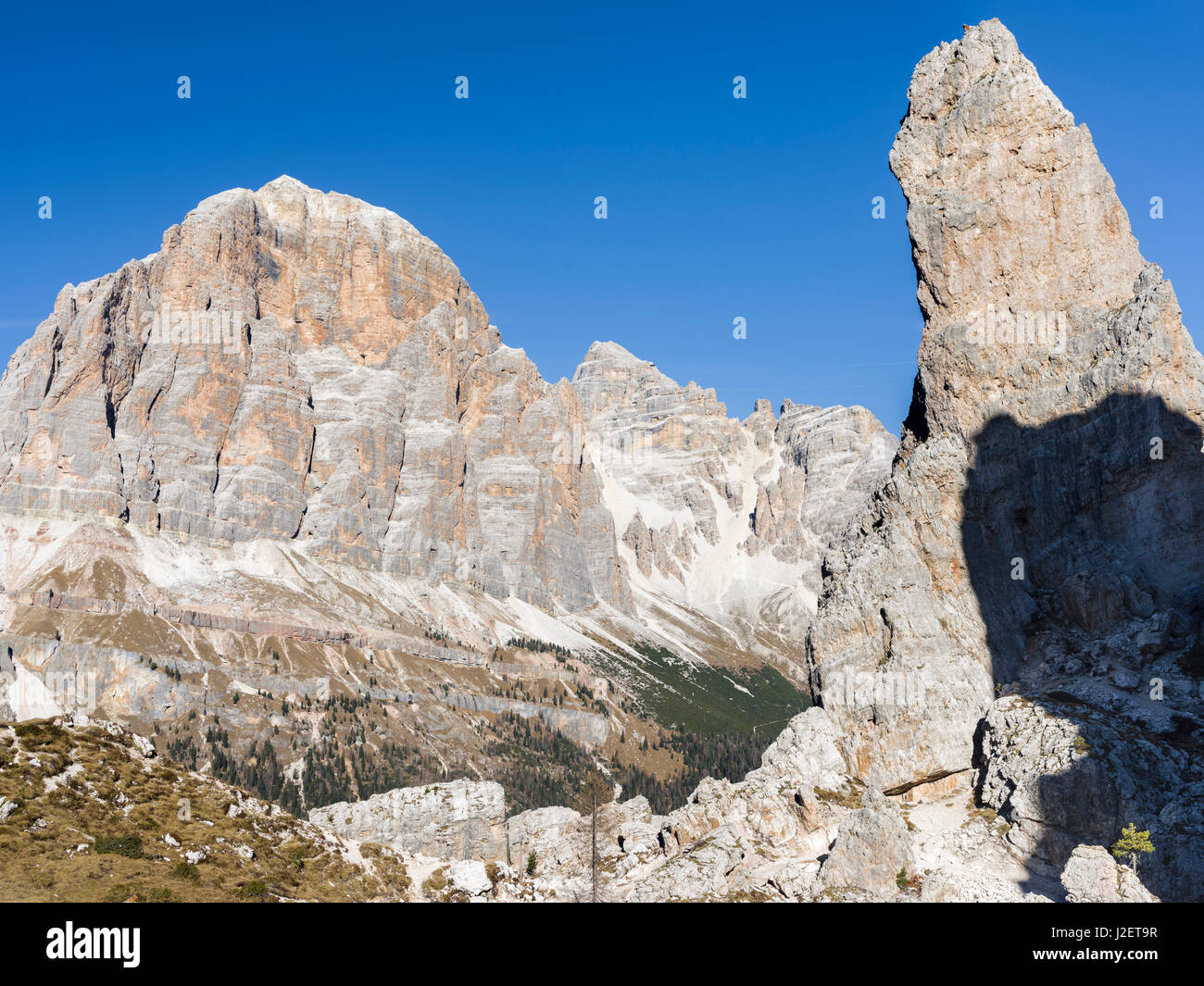 The peaks of Mount Tofane and the Cinque Torri (foreground) in the ...
