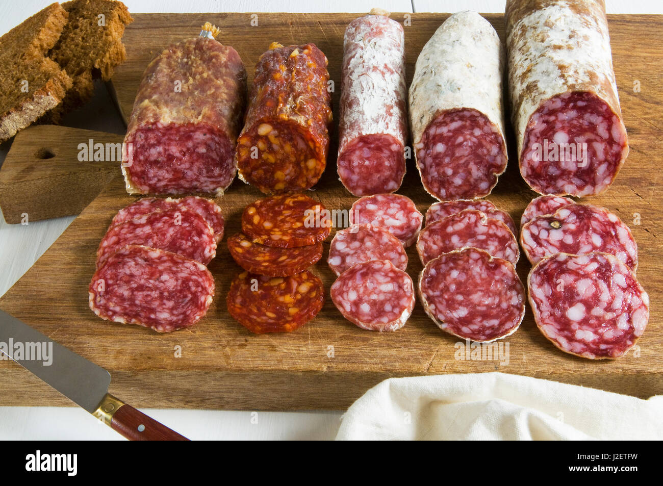 Different type of tuscan salami hi-res stock photography and images - Alamy