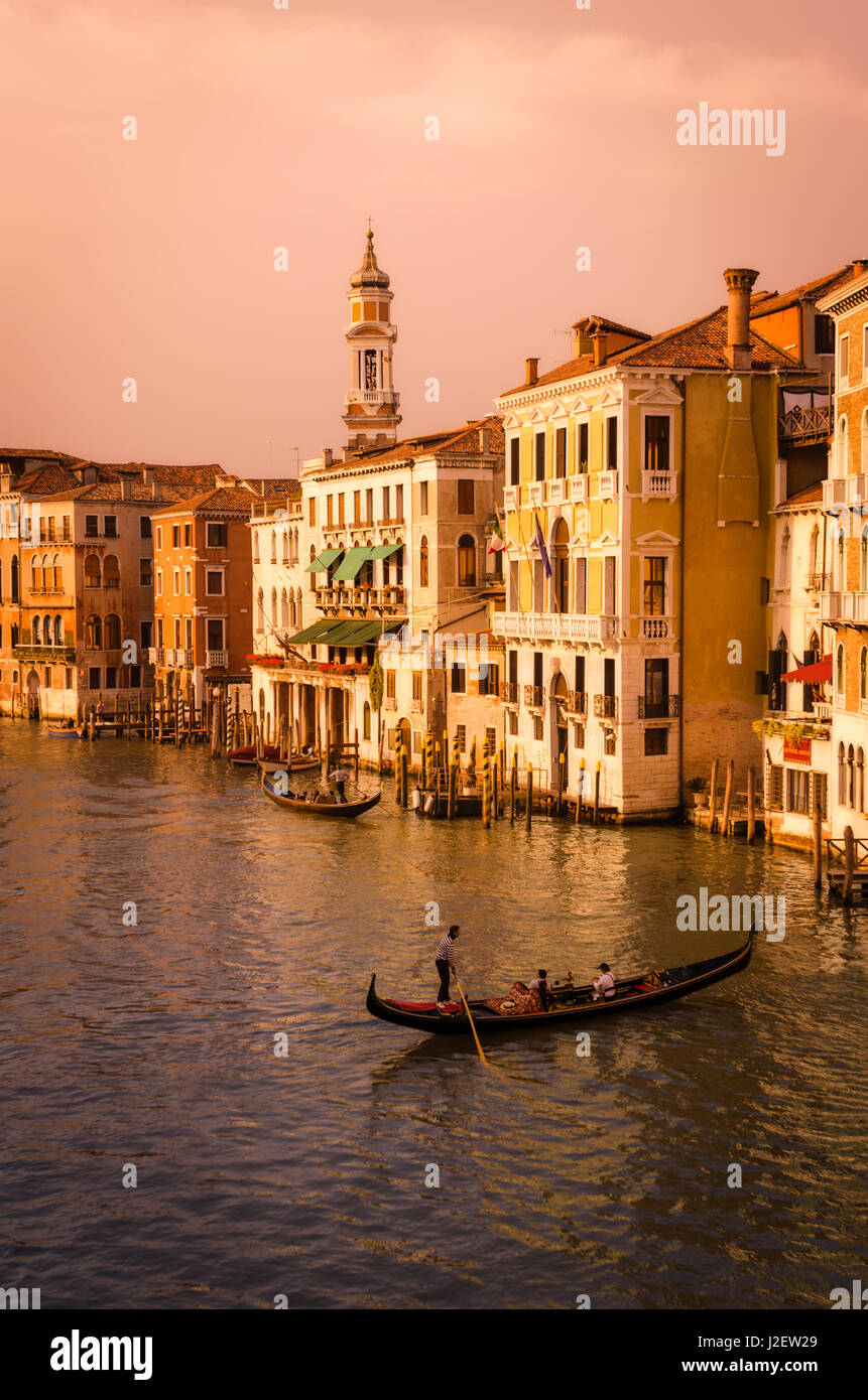 Evening light and gondolas on the Grand Canal, Venice, Veneto, Italy ...