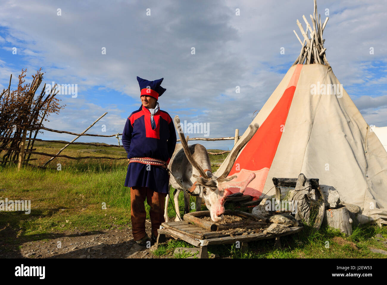 Sami man. Laplander with his Reindeer. North Cape. Honningsvag Stock ...