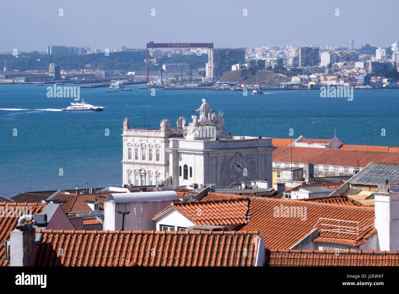 Portugal, Lisbon harbor, waterways viewed from the Alfama district ...