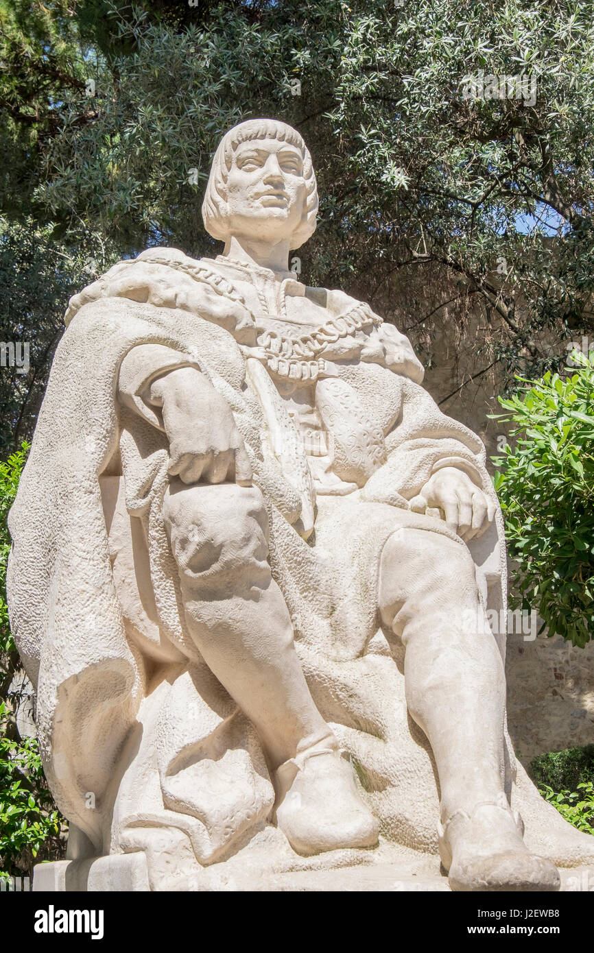 Portugal, Lisbon. King Manuel I at Sao Jorge Castle, a Moorish castle ...