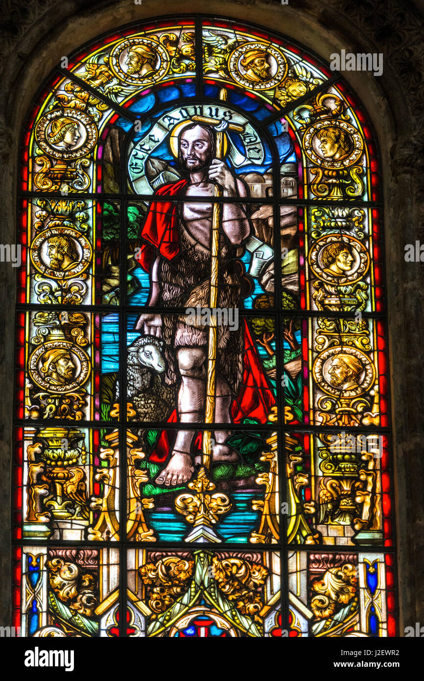 Stained glass window, Jeronimos Monastery, Lisbon, Portugal Stock Photo ...