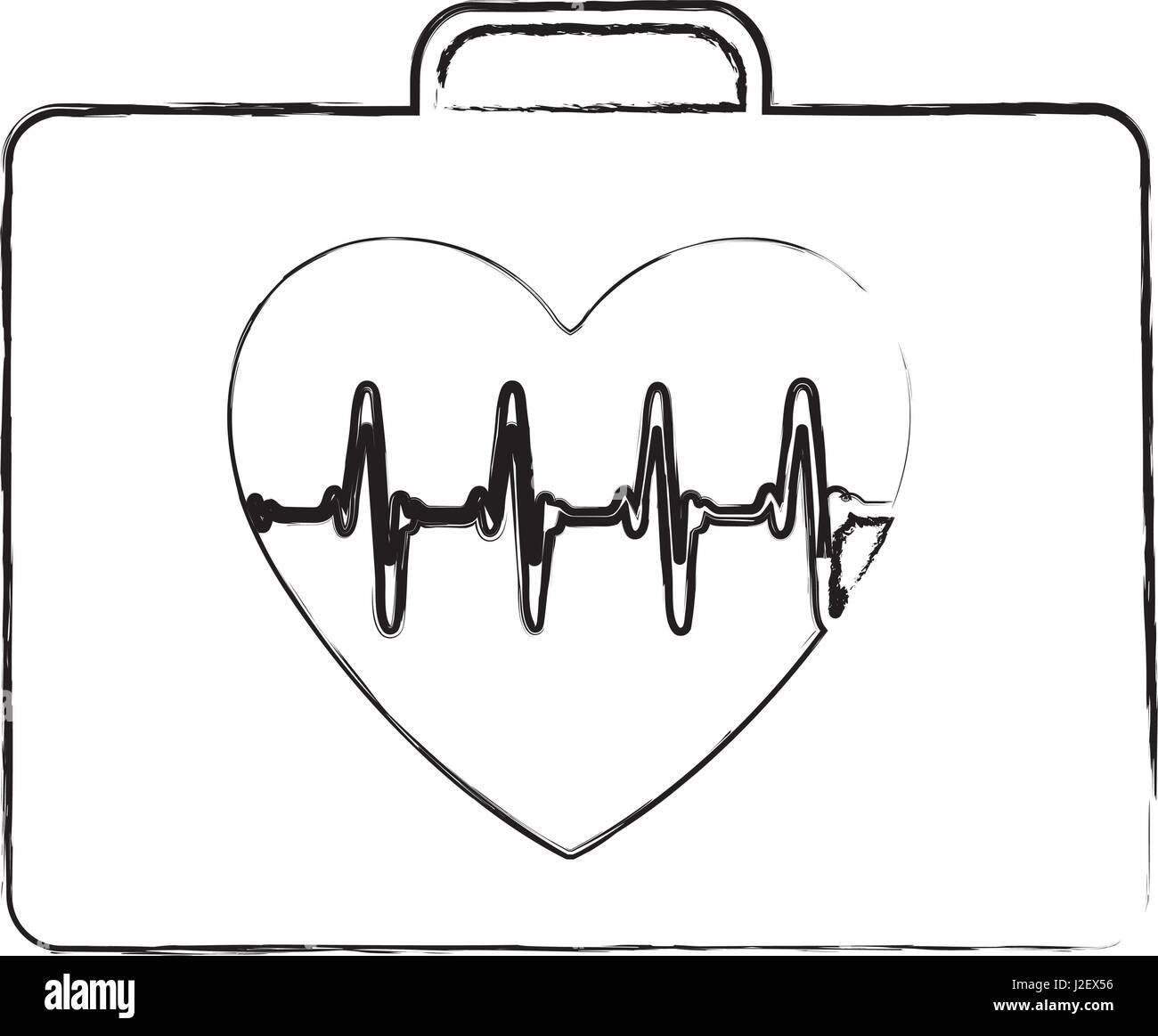 blurred silhouette firts aid kit with symbol line of vital sign in ...