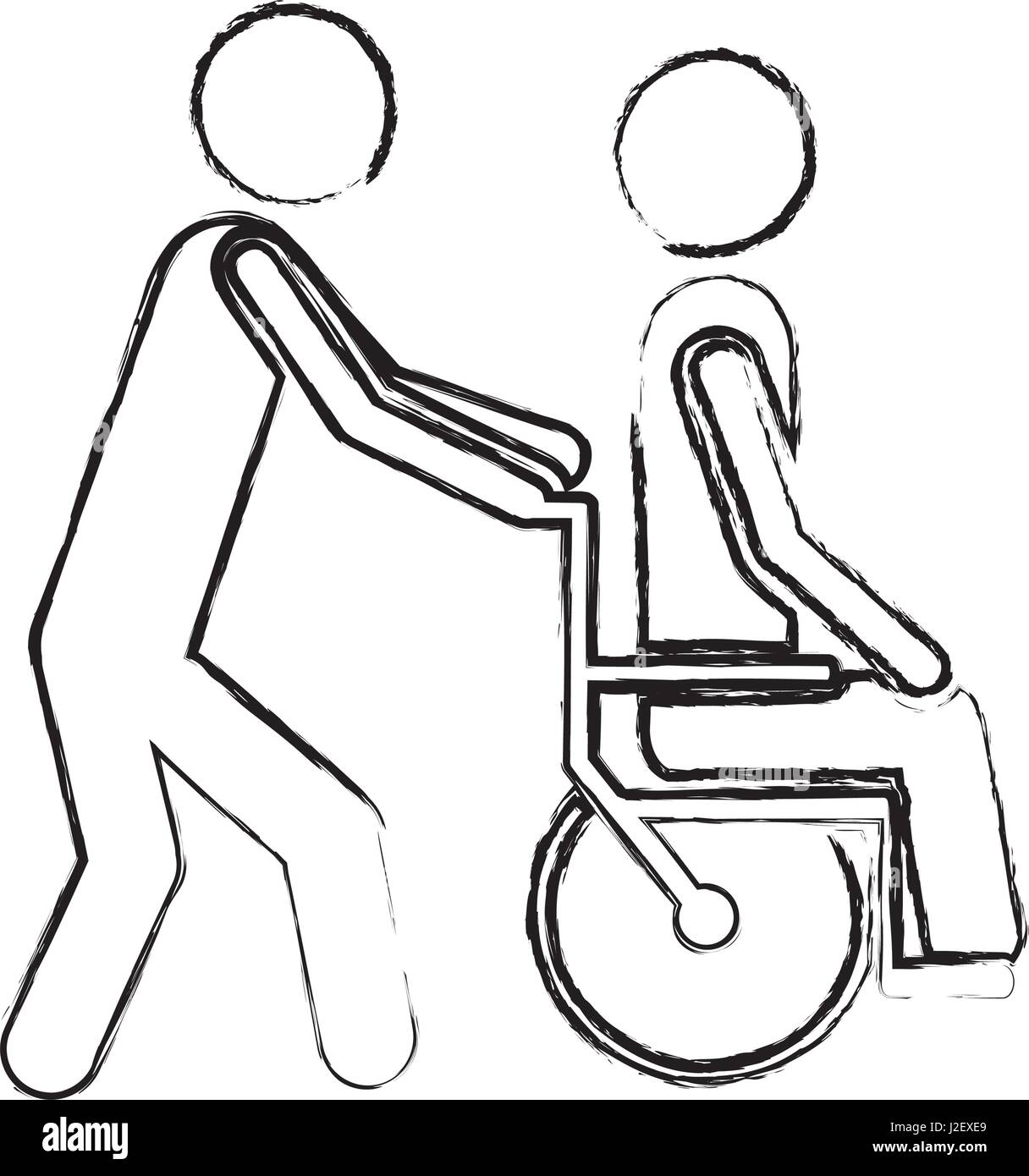 blurred silhouette person helping another push a wheelchair Stock ...