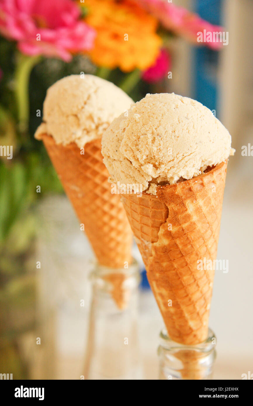 Chicory ice cream on glass bottle in restaurant Stock Photo - Alamy