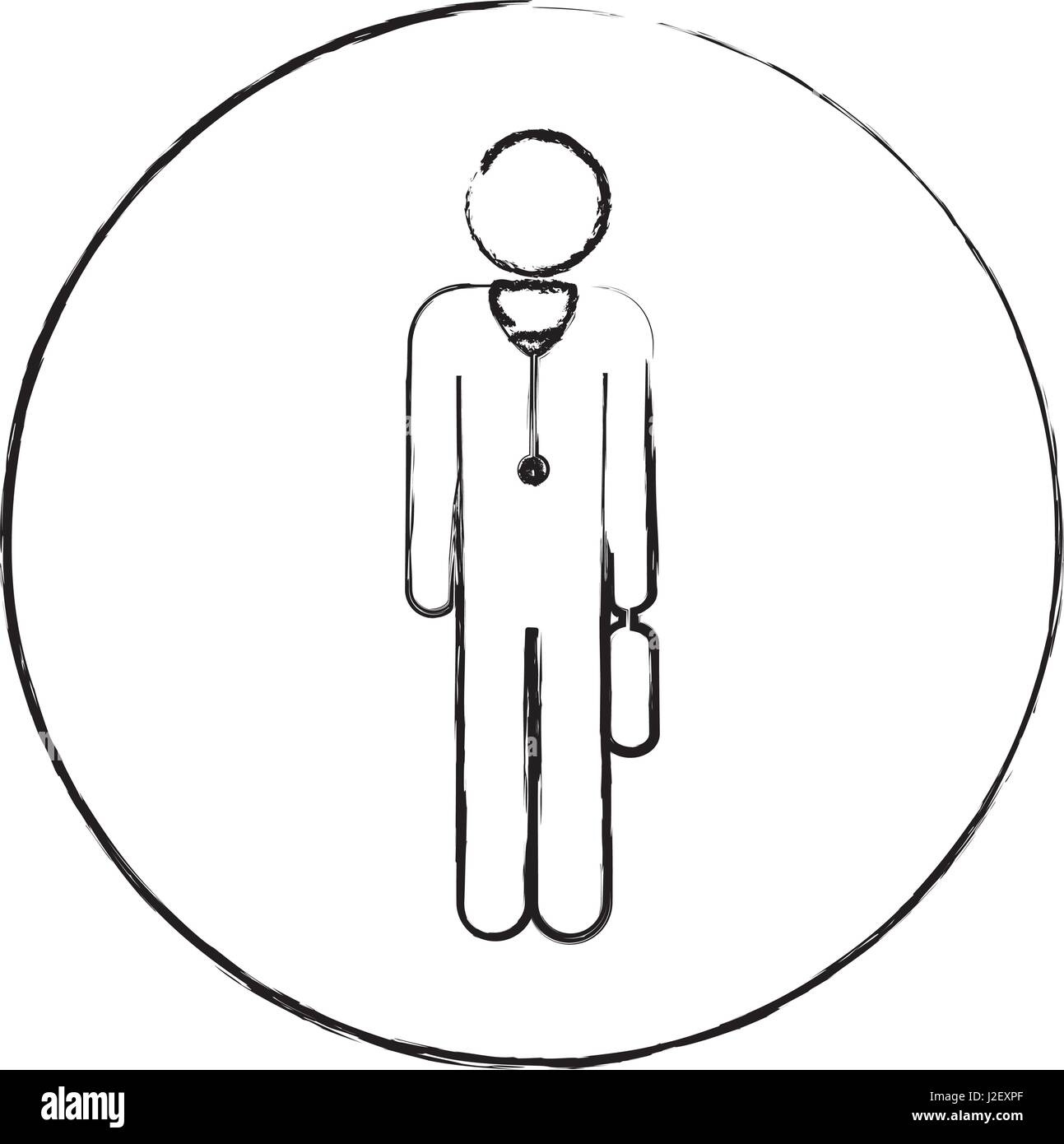 blurred circular frame silhouette pictogram male doctor with ...