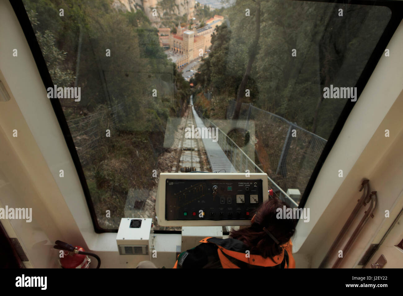The view from inside the funicular looking down towards the Benedictine ...