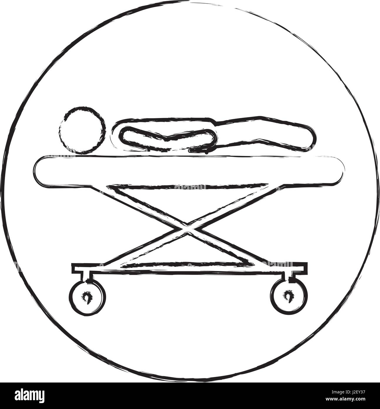 blurred circular frame silhouette pictogram lay down patient in ...