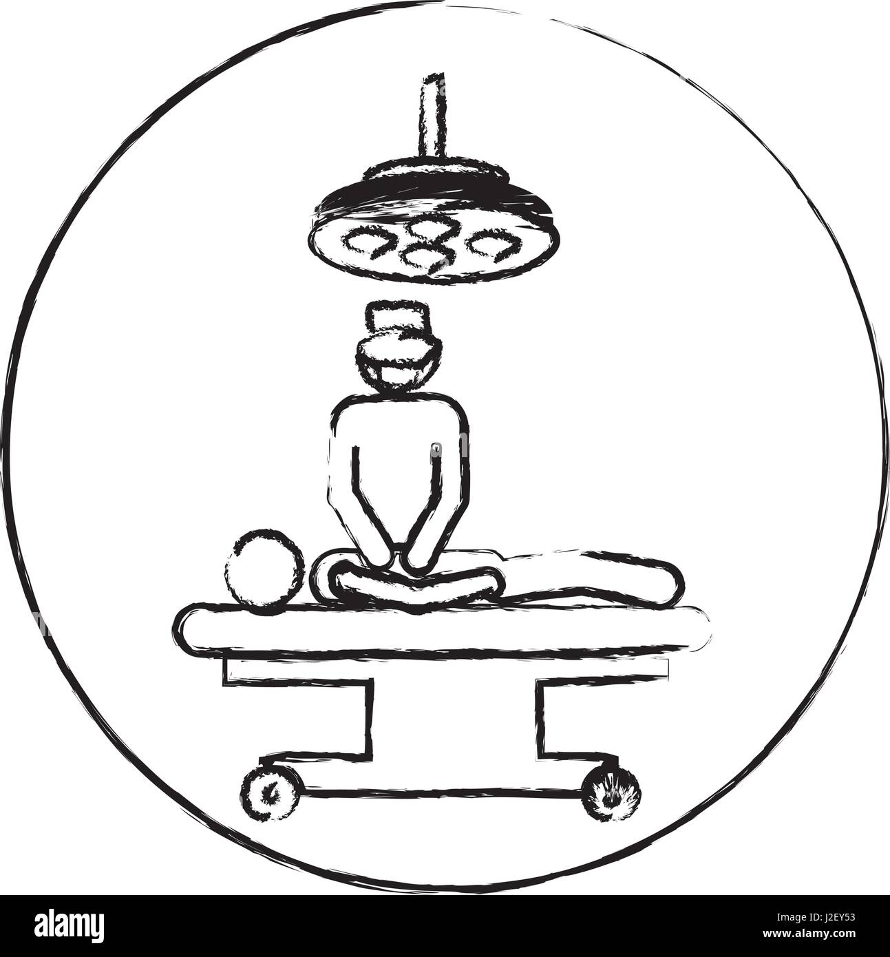blurred circular frame silhouette pictogram patient in surgery icon ...
