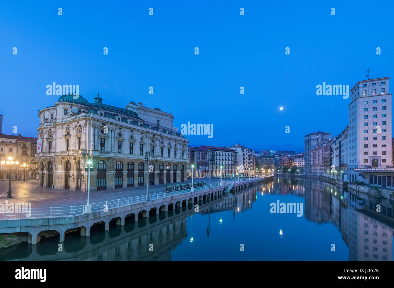 Spain, Bilbao, Arriaga Theater and Nervion River at Dawn (Large format ...