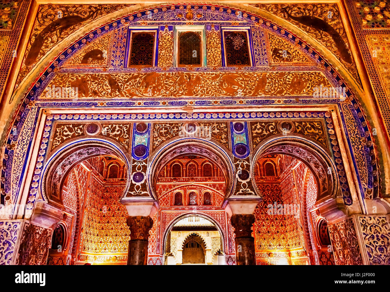 Horseshoe Arches, Ambassador Room, Alcazar Royal Palace, Seville ...