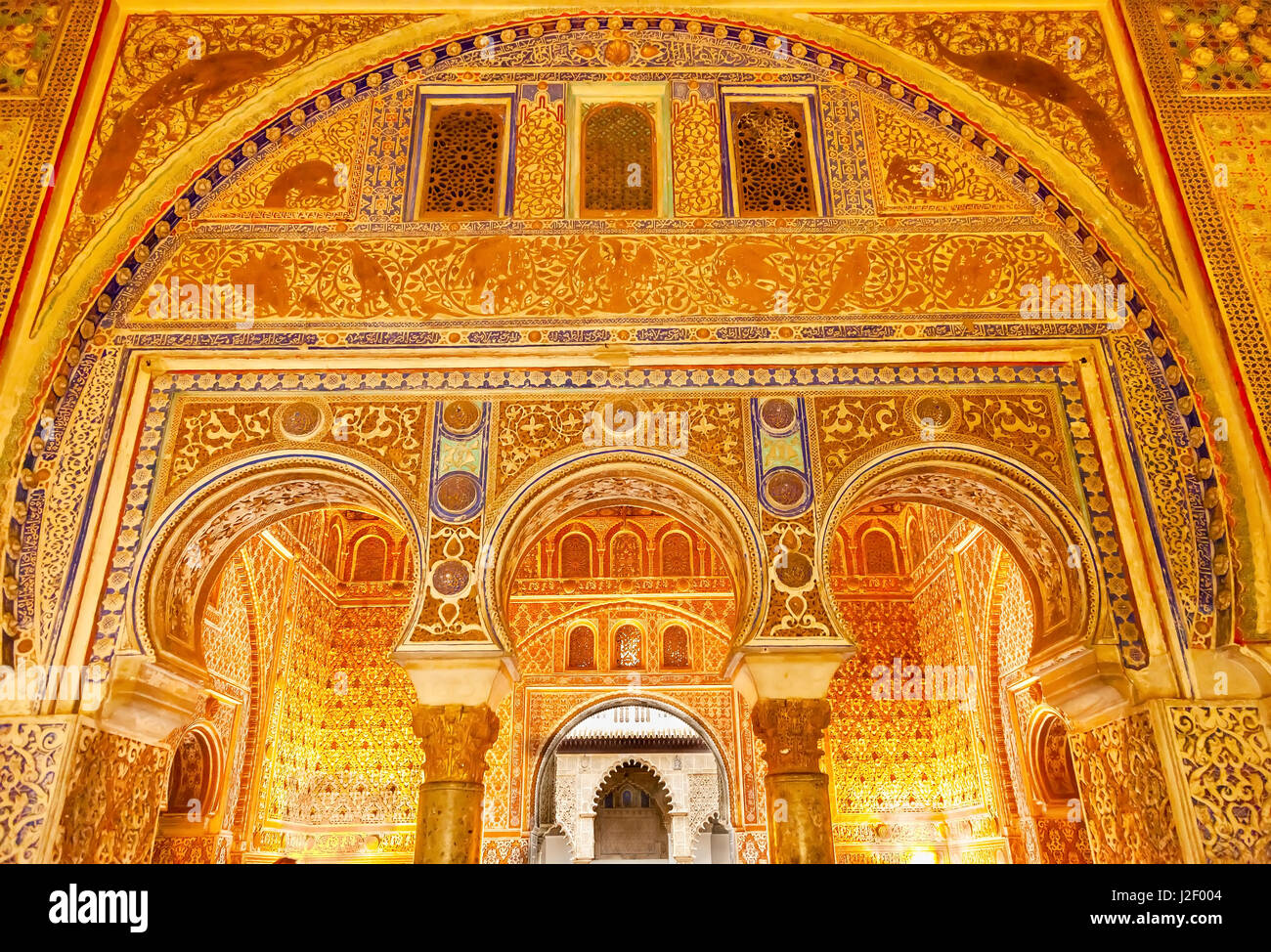Horseshoe Arches, Ambassador Room, Alcazar Royal Palace, Seville ...