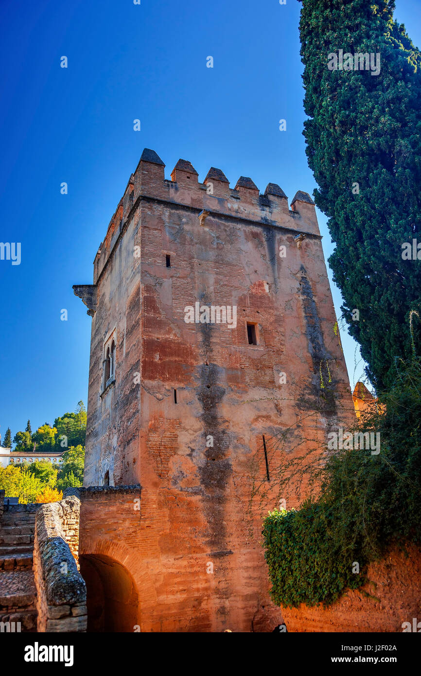 Alhambra, Castle, Tower walls, Granada, Andalusia, Spain Stock Photo ...