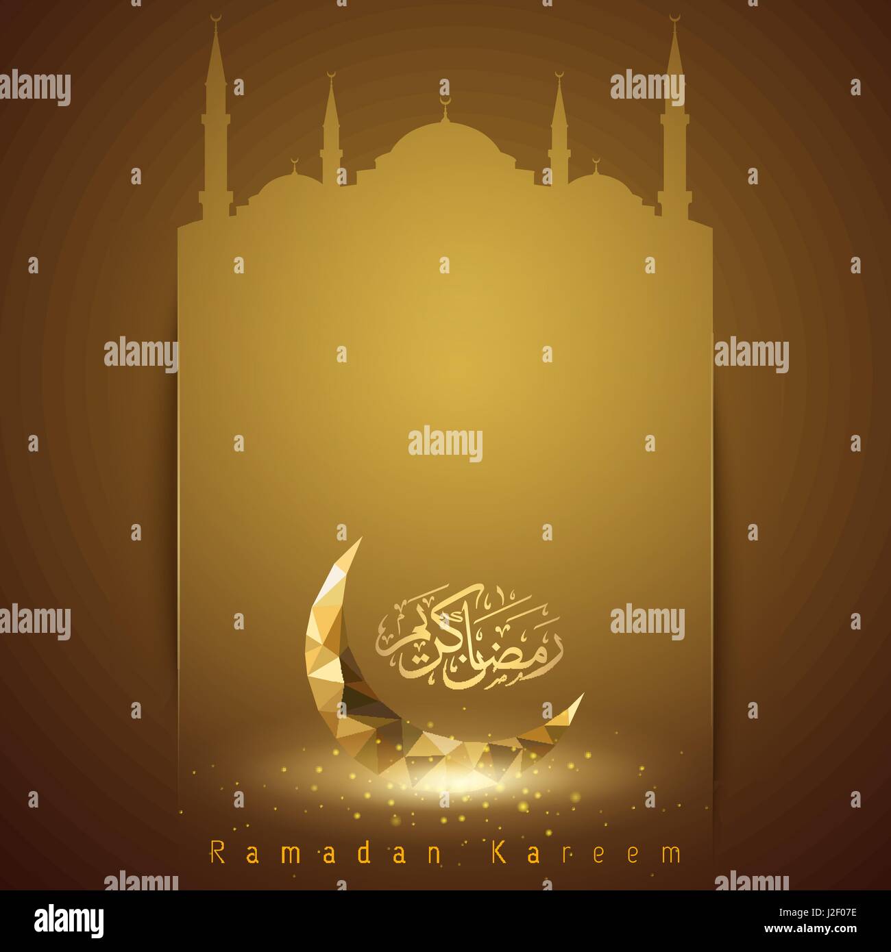 Ramadan Kareem islamic vector crescent gold mosaic greeting background ...