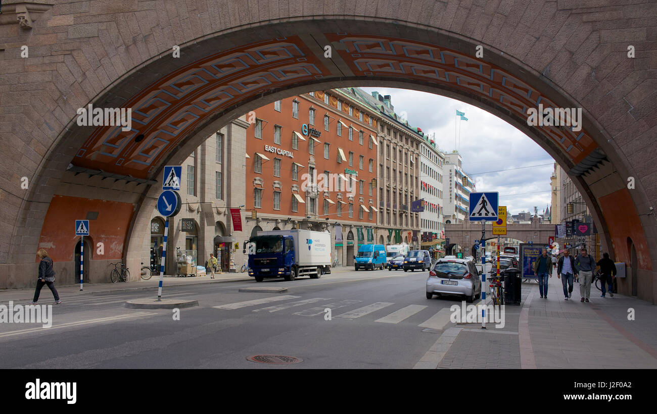Sweden, Stockholm, buildings and typical architecture along Kungsgatan ...