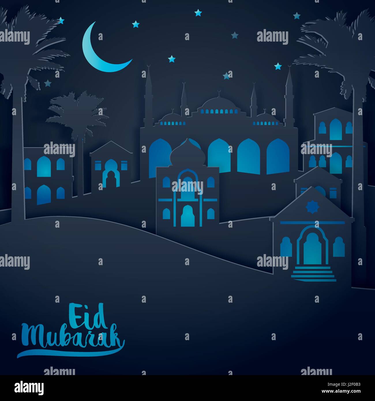 Arabic landscape city view for Eid Mubarak islamic greeting background ...