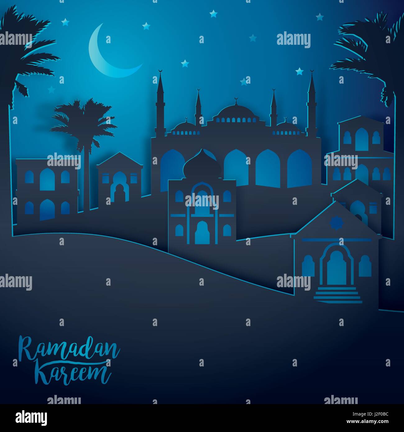 Arabic landscape city view for Ramadan Kareem islamic greeting ...