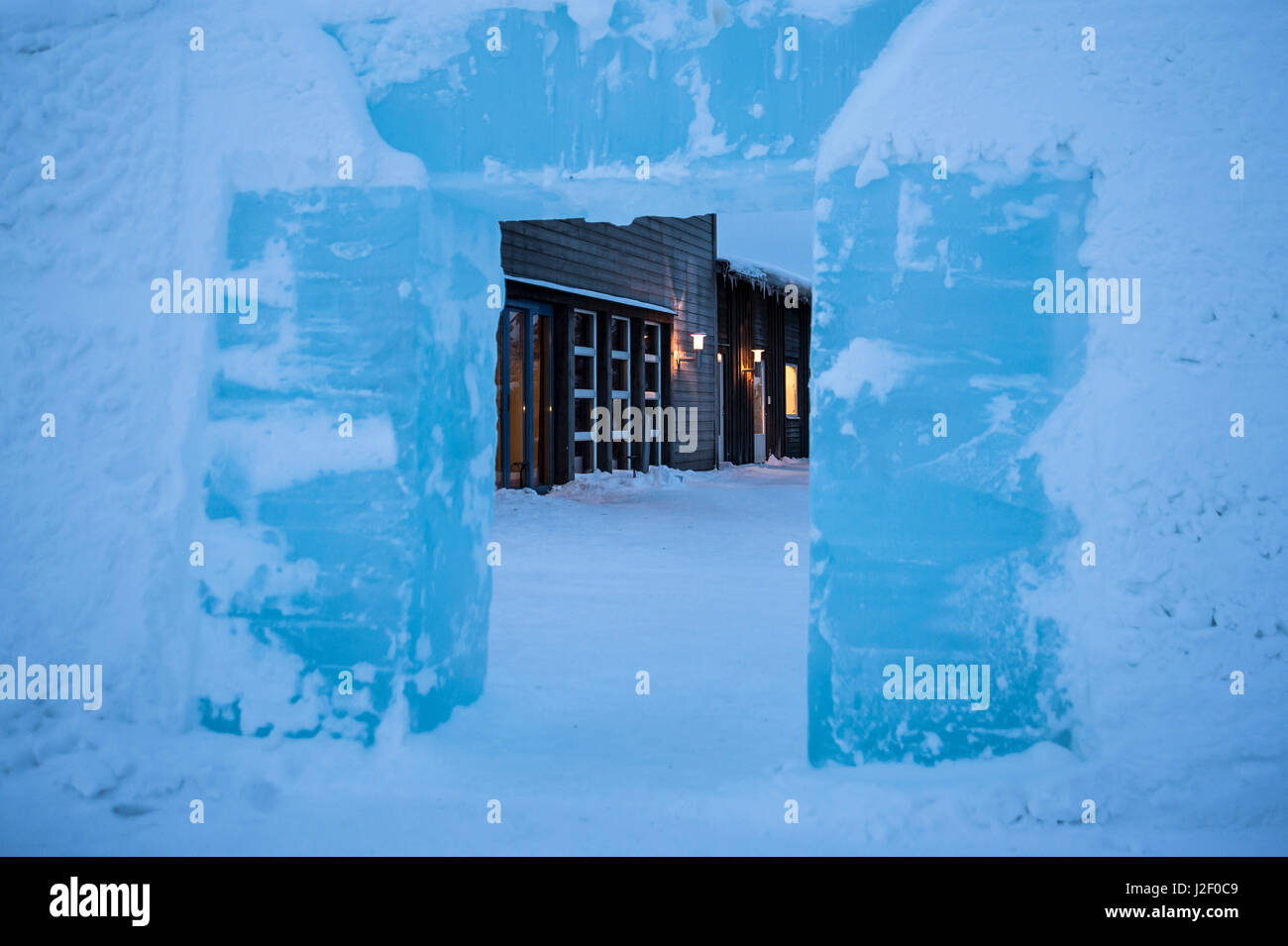 Glimpse of lodge of ice hotel in northern Sweden Stock Photo - Alamy