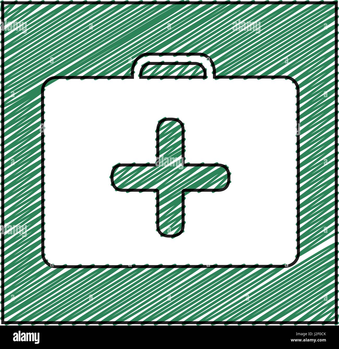 color pencil drawing square frame with first aid kit with cross shape ...