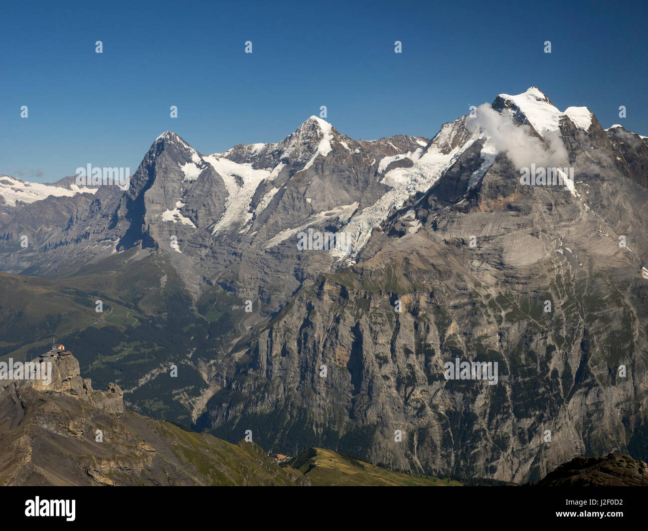 Switzerland, Bern Canton, Schilthorn, Panorama Terrace, view of Eiger ...