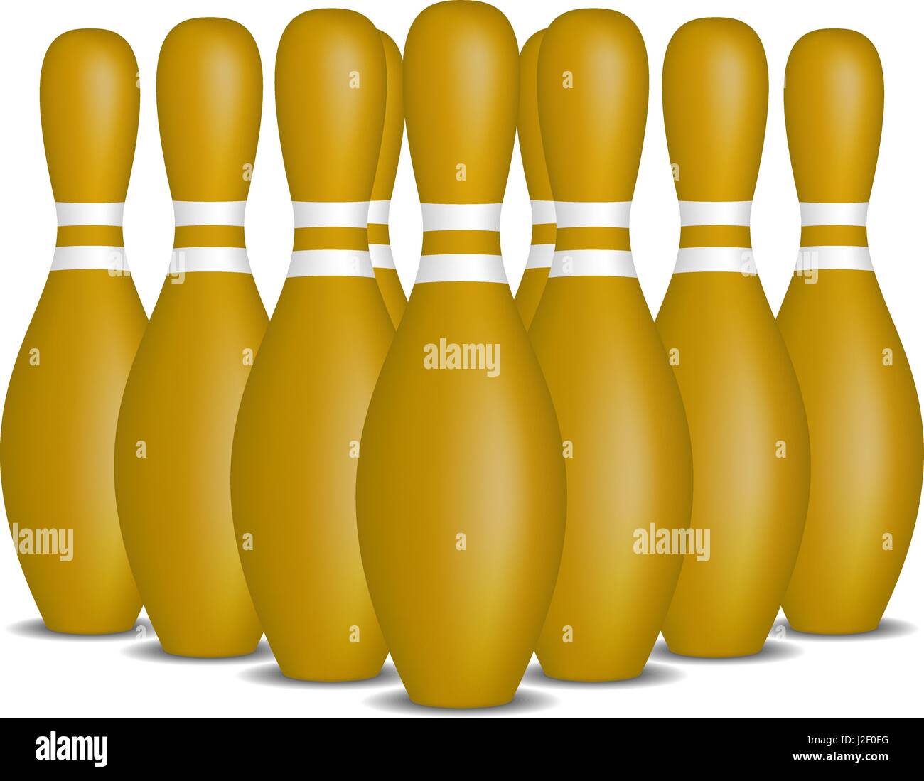 Bowling pins in brown design with white stripes standing in formation ...