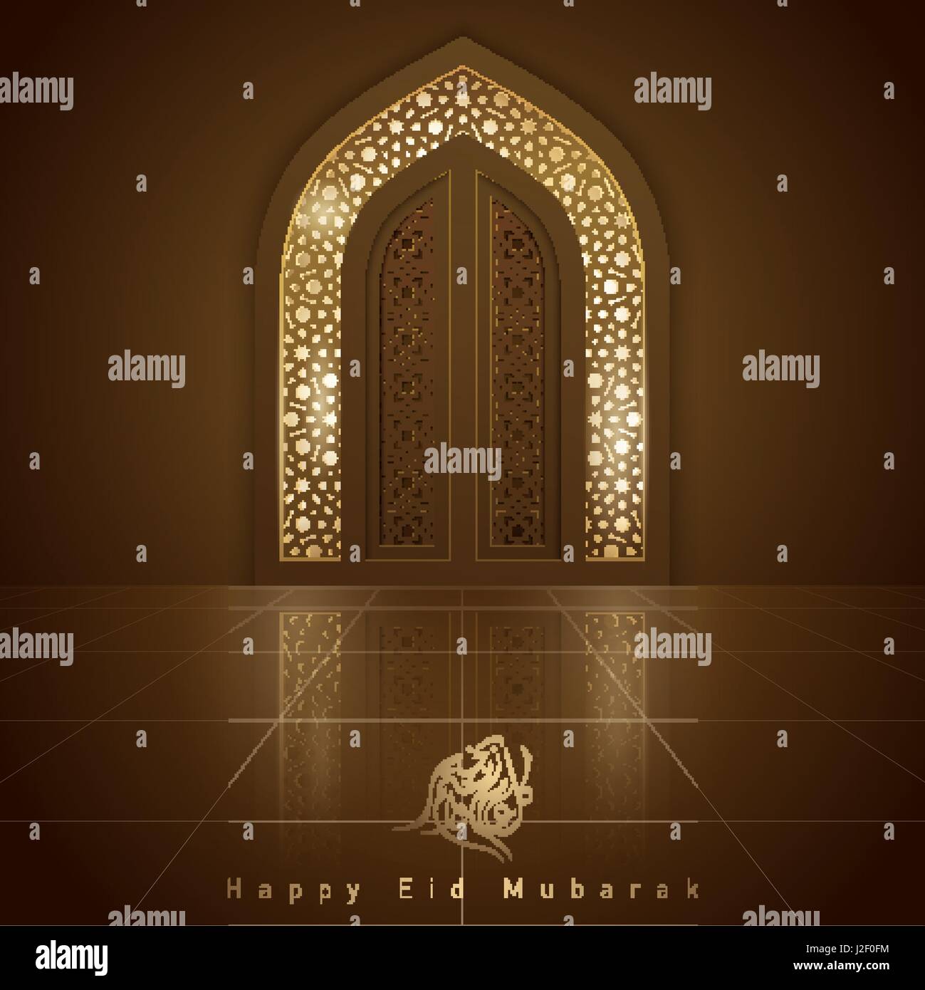 Eid Mubarak Islamic design mosque door for greeting background Stock ...