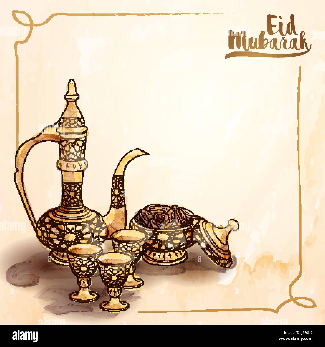 Eid Mubarak islamic greeting background with arabic traditional teapot ...